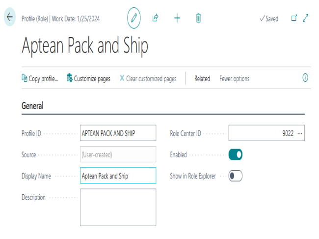 In addition, you can assign the Aptean Pack and Ship role center as the role center to any other ...